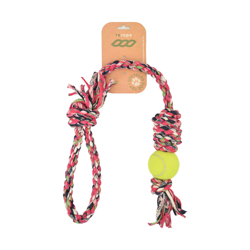 Rerope Looper Barrel with Tennis Ball Upcycled Textile Rope Dog Toys ...